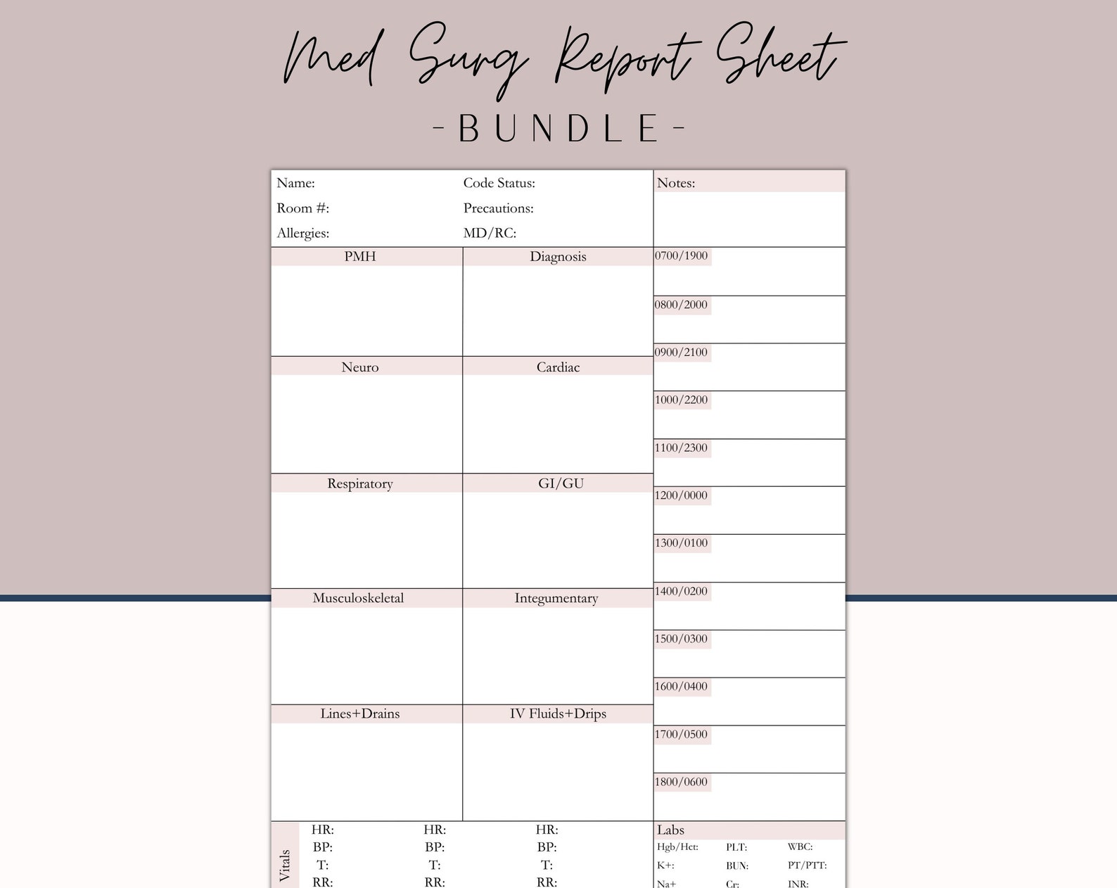 Med Surg Report Sheet SBAR Nurse Report Sheet Nurse Brain Sheet RN ...