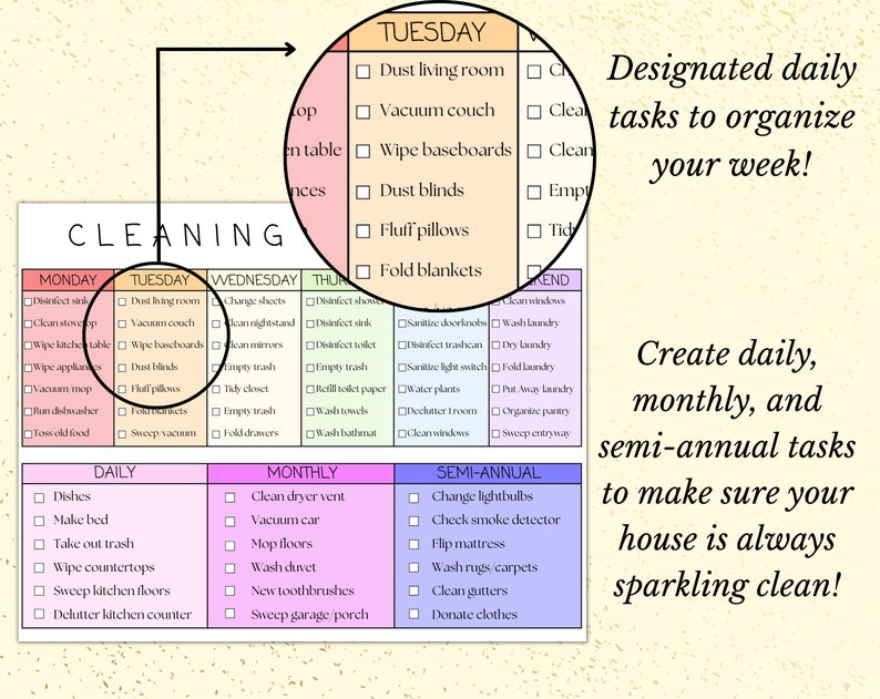 Family Cleaning Schedule: Chore Chart & Checklist (PDF) - Etsy