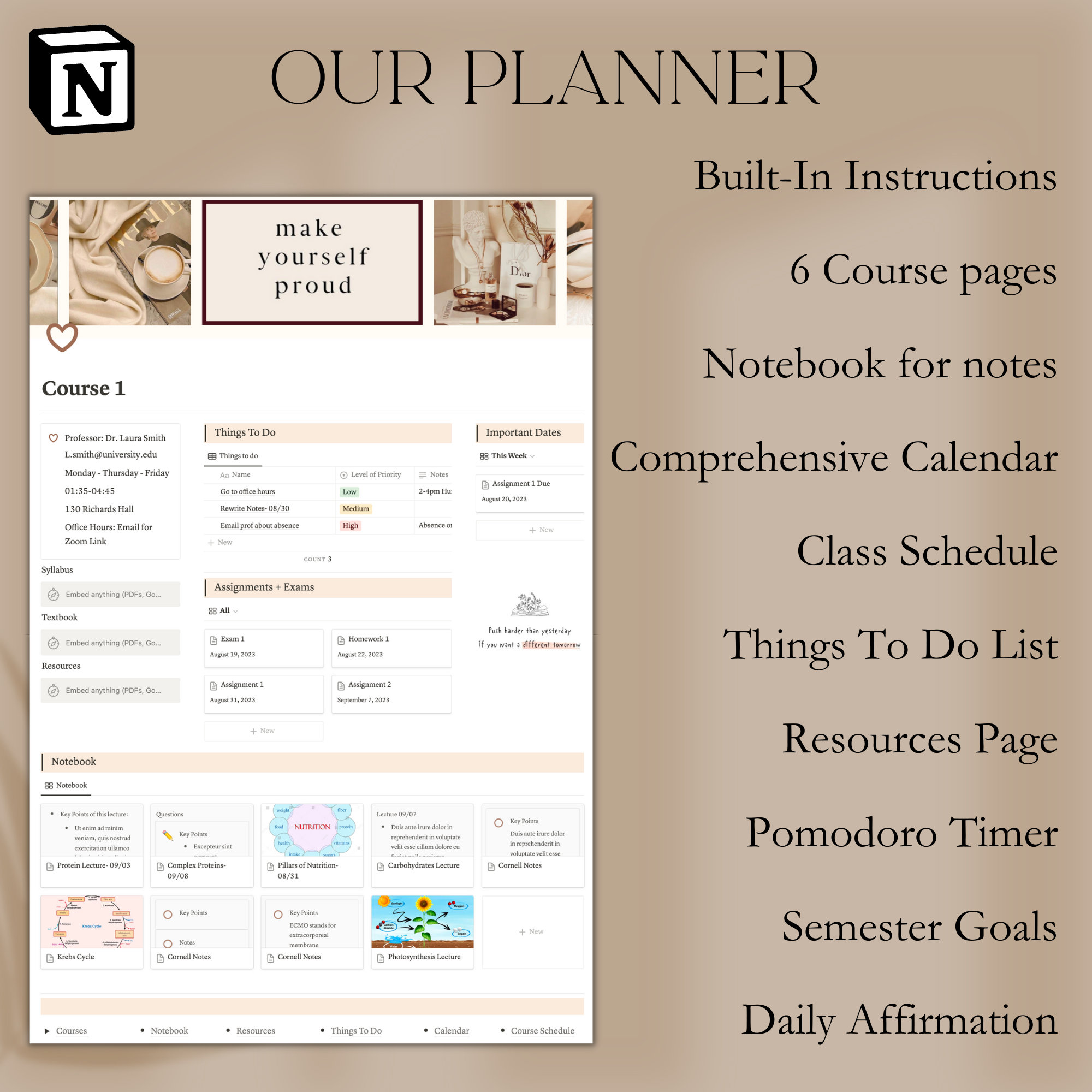 Notion Student Planner | Notion Student | Notion Template | College ...