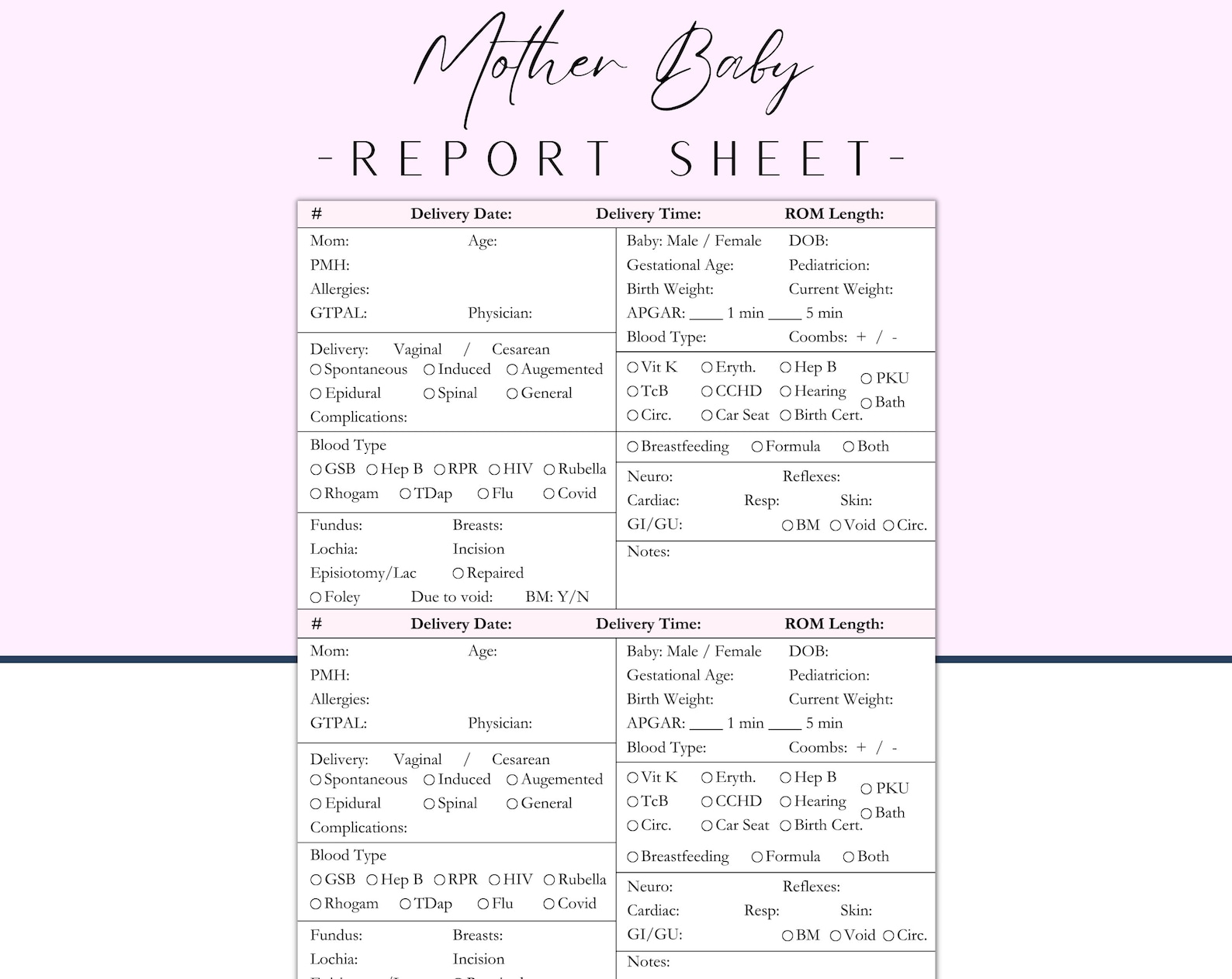 Mother Baby Report Sheet | Postpartum Nurse Report Sheet | Nurse Shift ...