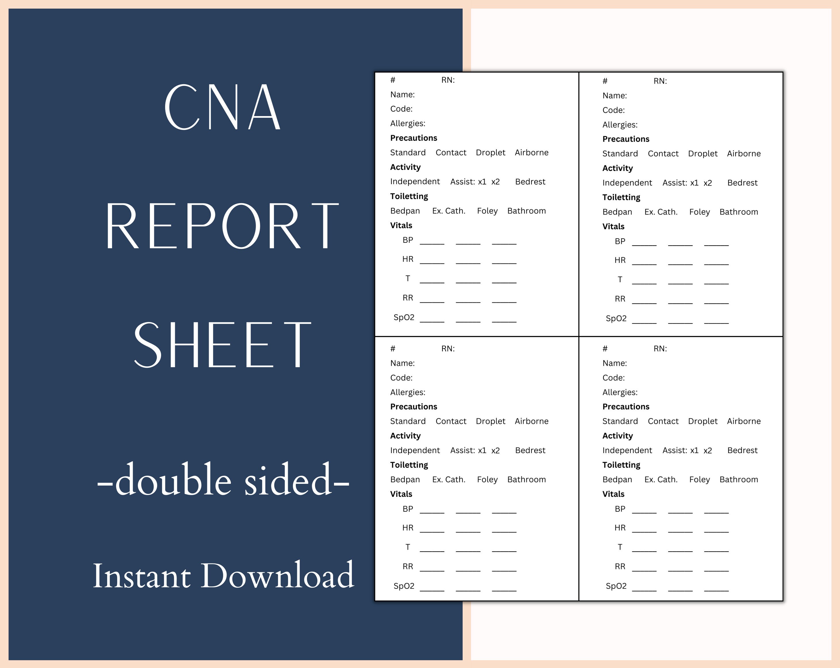 CNA Report Sheet PCT Report Sheet Vital Signs Sheet - Etsy