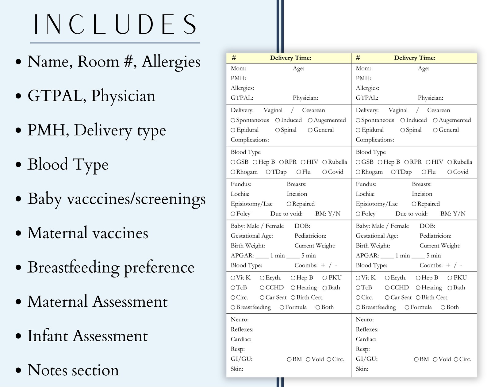 Mother Baby Report Sheet | Postpartum Report Sheet | Nurse Brain Sheet ...