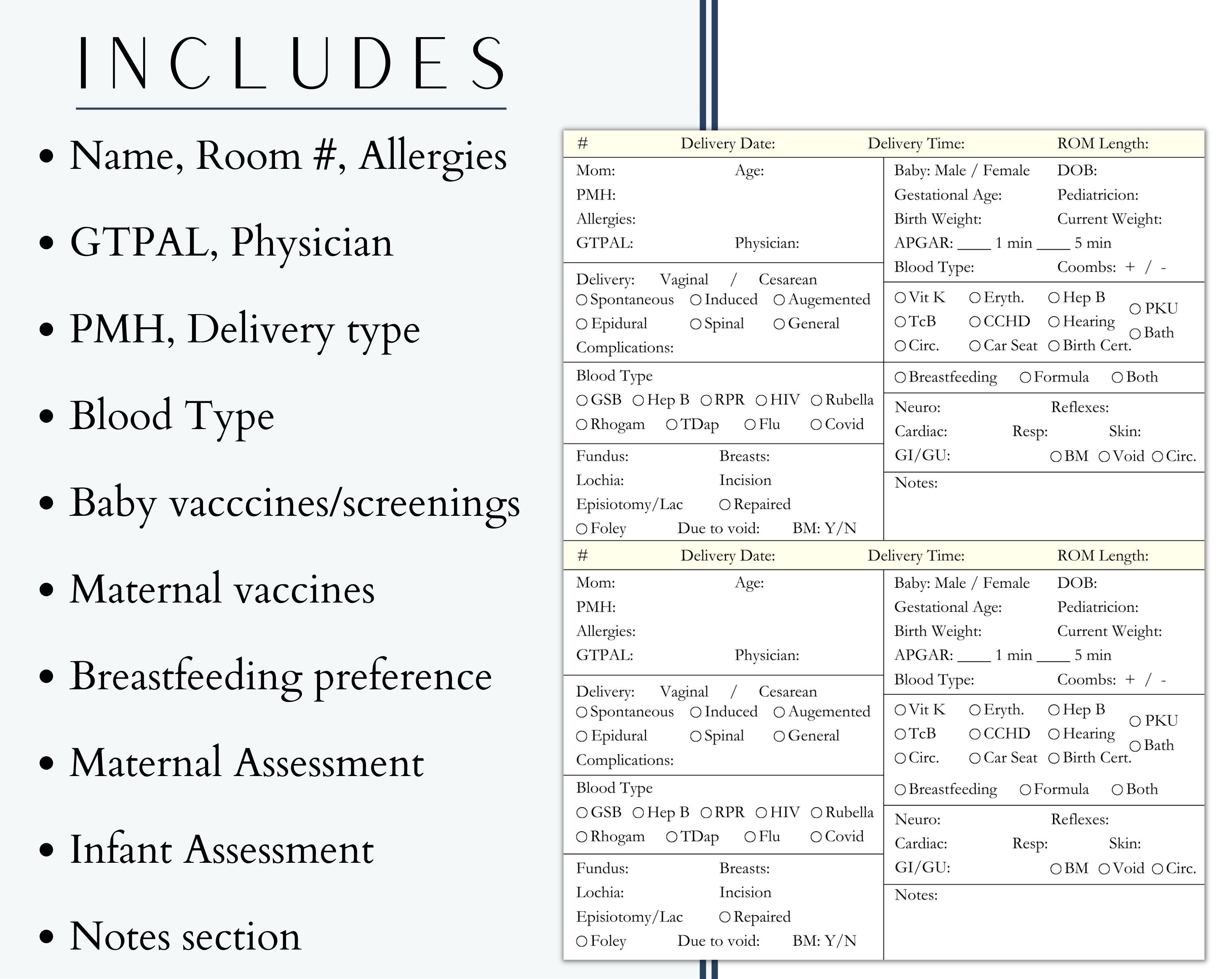Mother Baby Nurse Report Sheet: Postpartum Handoff (PDF) - Etsy