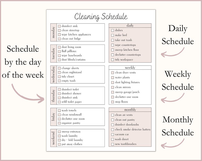 Cleaning Schedule | Cleaning Checklist | ADHD Cleaning | Family Chore ...