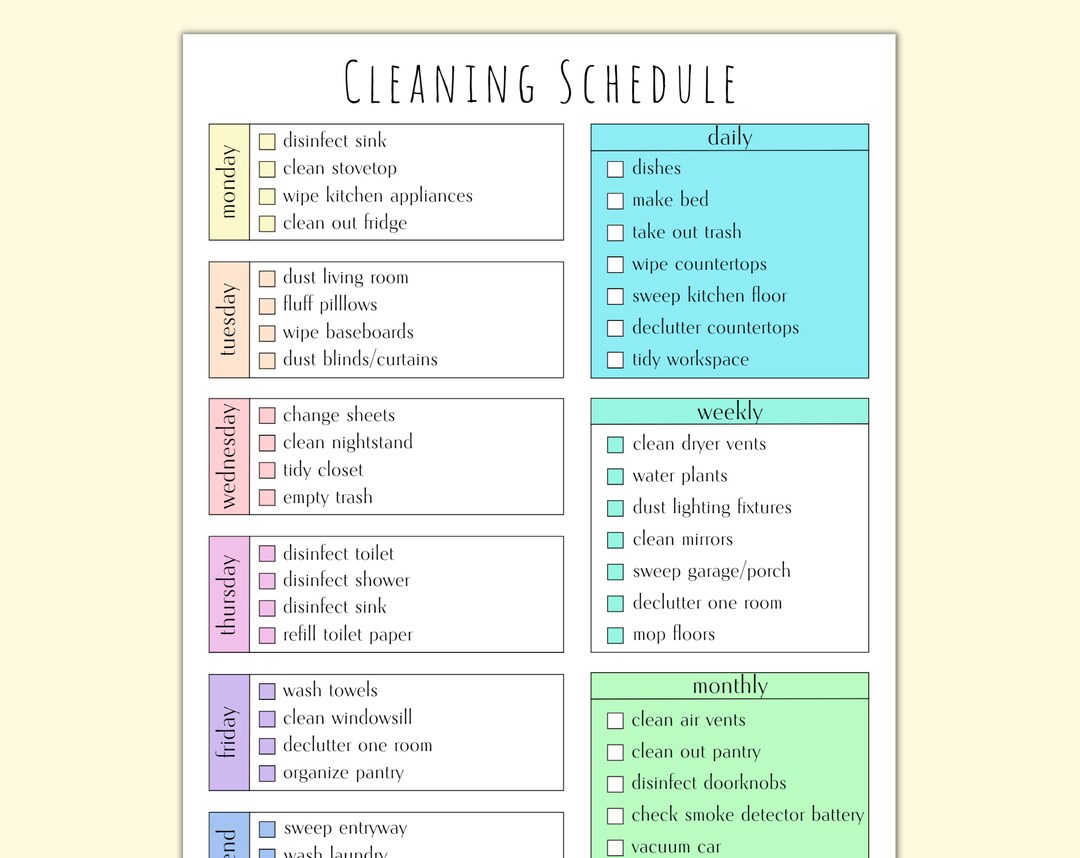 Cleaning Schedule Cleaning Checklist Family Chore Chart - Etsy