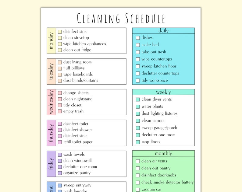 Cleaning Schedule Cleaning Checklist Family Chore Chart Adult Chore ...