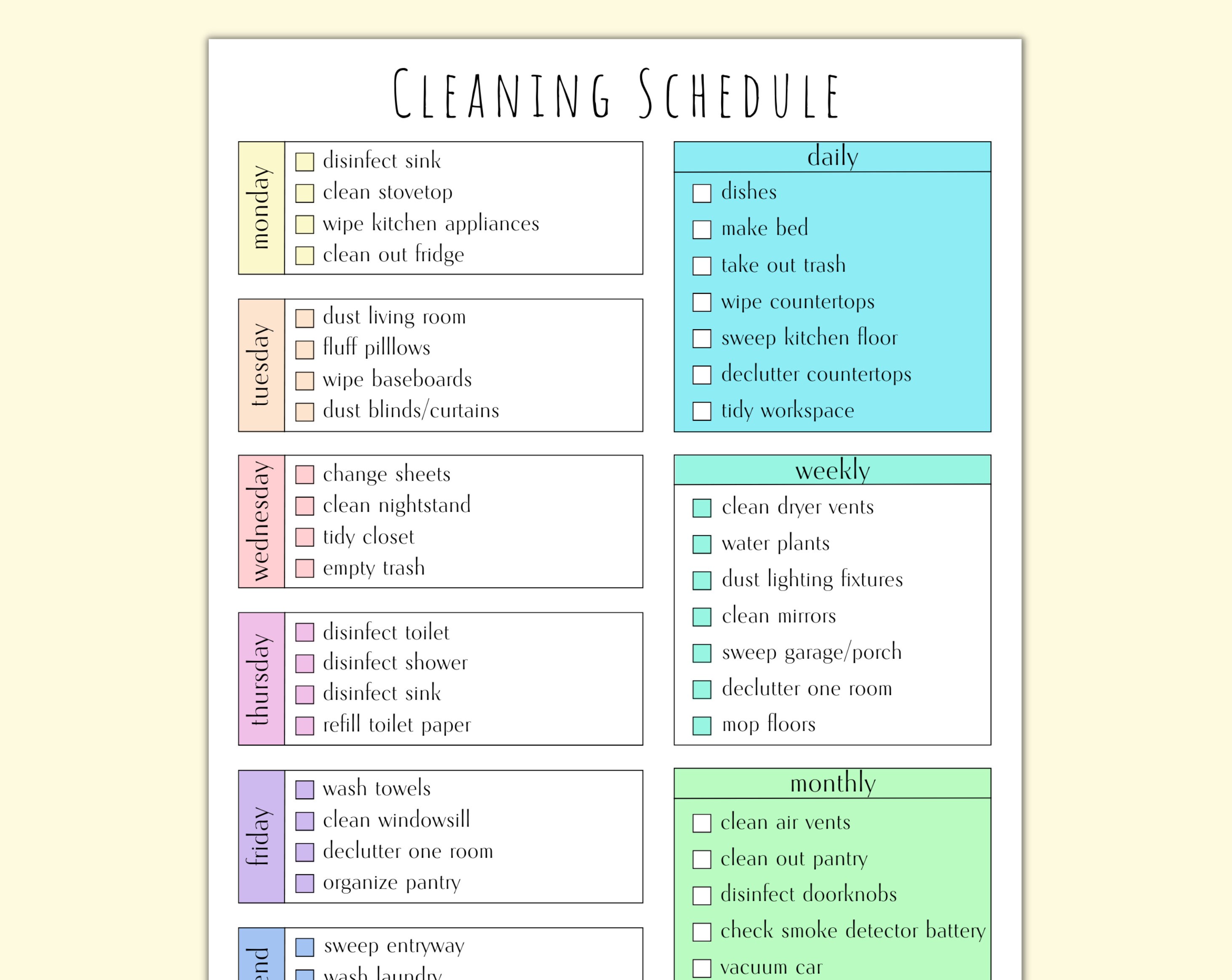 Cleaning Schedule Cleaning Checklist Family Chore Chart Adult Chore ...