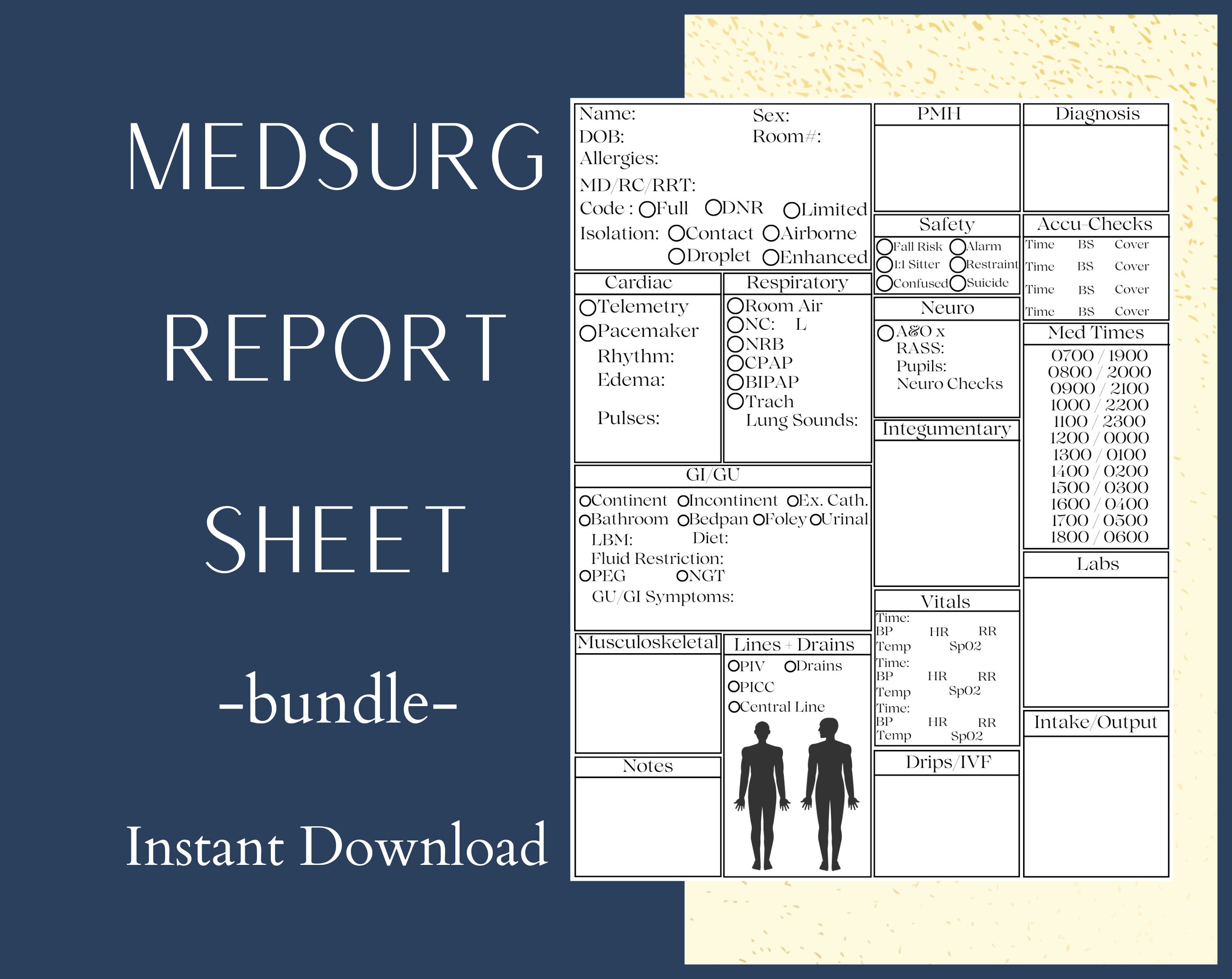 Med Surg Report Sheet Nurse Brain Sheet ICU Report Sheet - Etsy