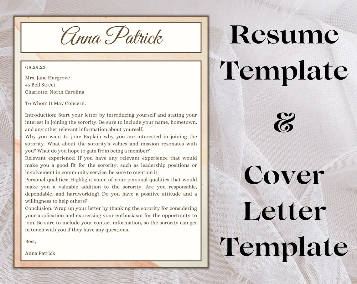 Boho Sorority Resume Template Sorority Resume Rush Resume Minimalist ...