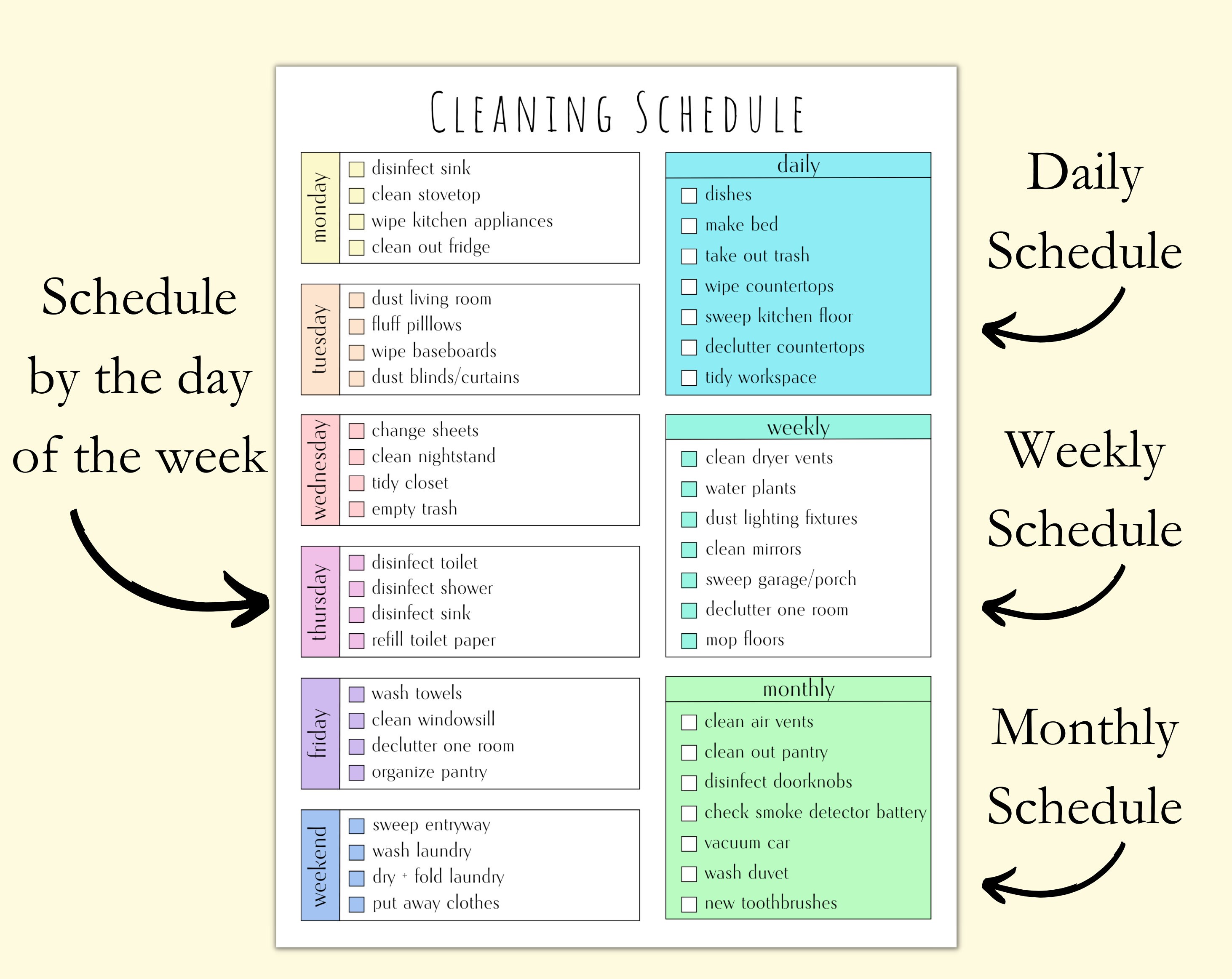 Cleaning Schedule Cleaning Checklist Family Chore Chart Adult Chore ...