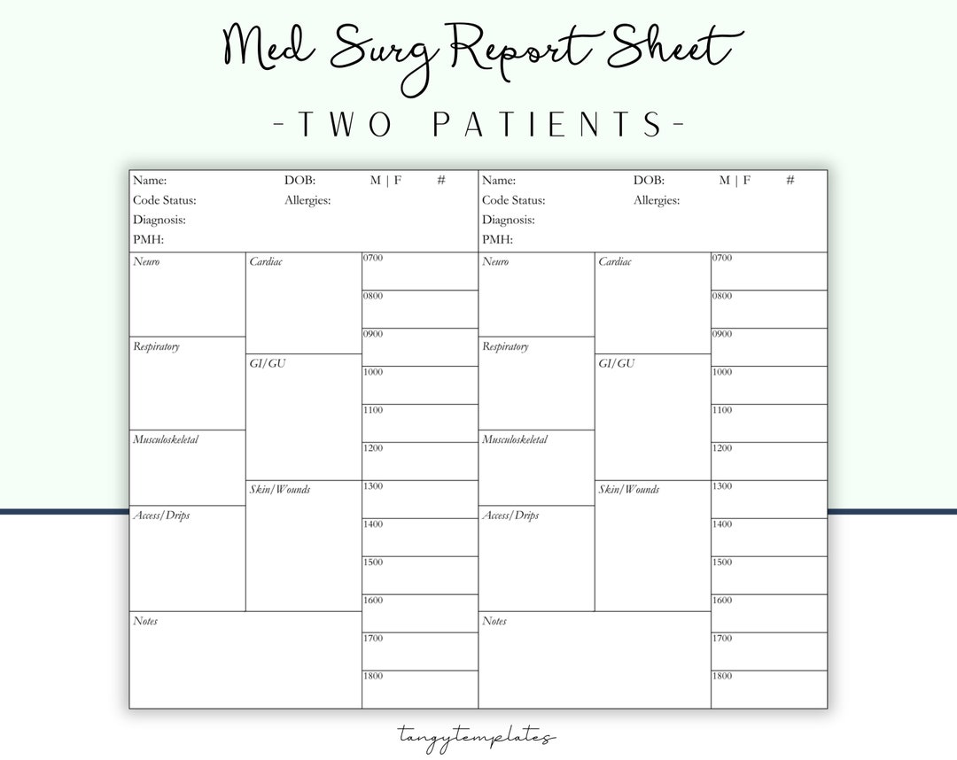 Two-patient Nurse Report Sheet: Med-surg SBAR Template (PDF) - Etsy