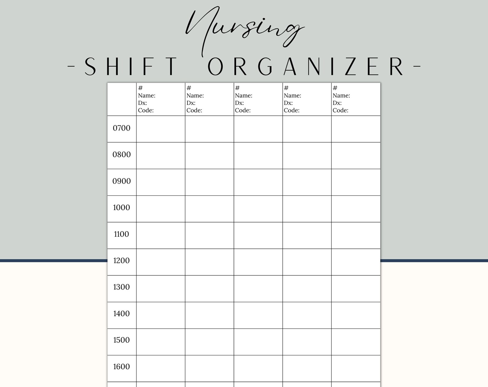 Nurse Shift Organizer | Hourly Nursing Schedule | RN Brain | Nurse ...