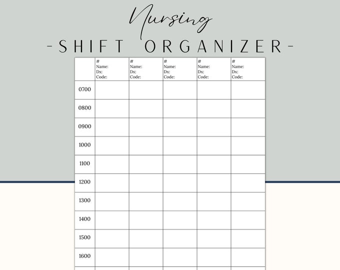 6 Patient Nurse Hourly Planner- Nurse Shift Planner- Day/night Shift ...