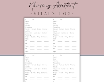 CNA Nurse Report Sheet: Patient Care Vital Signs Log (PDF) - Etsy