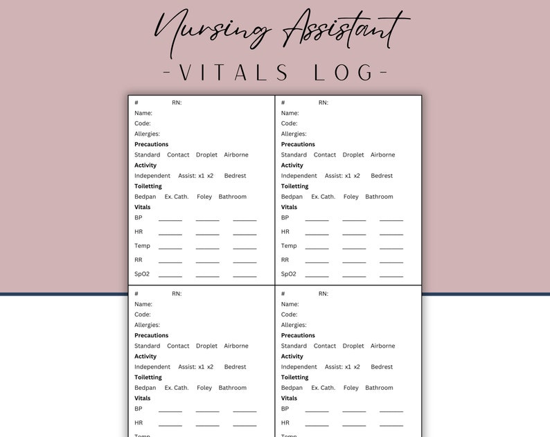 CNA Report Sheet | PCT Report Sheet | Vital Signs Sheet | Nursing ...