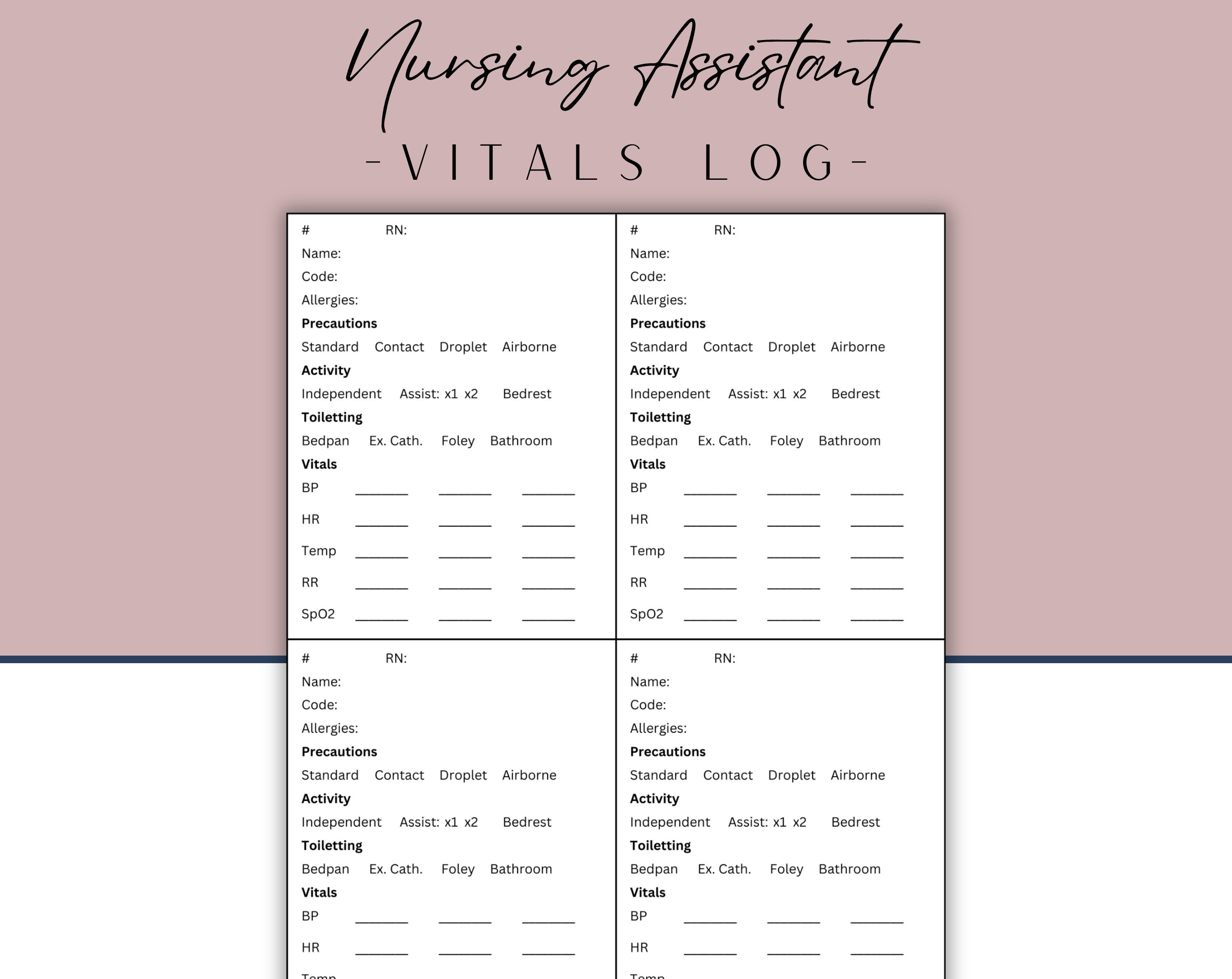 CNA Report Sheet | PCT Report Sheet | Vital Signs Sheet | Nursing ...
