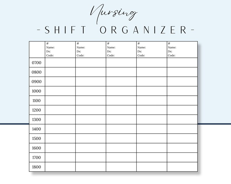 Nurse Hourly Planner | Nurse Shift Organizer | 12 Hour Shift Report ...