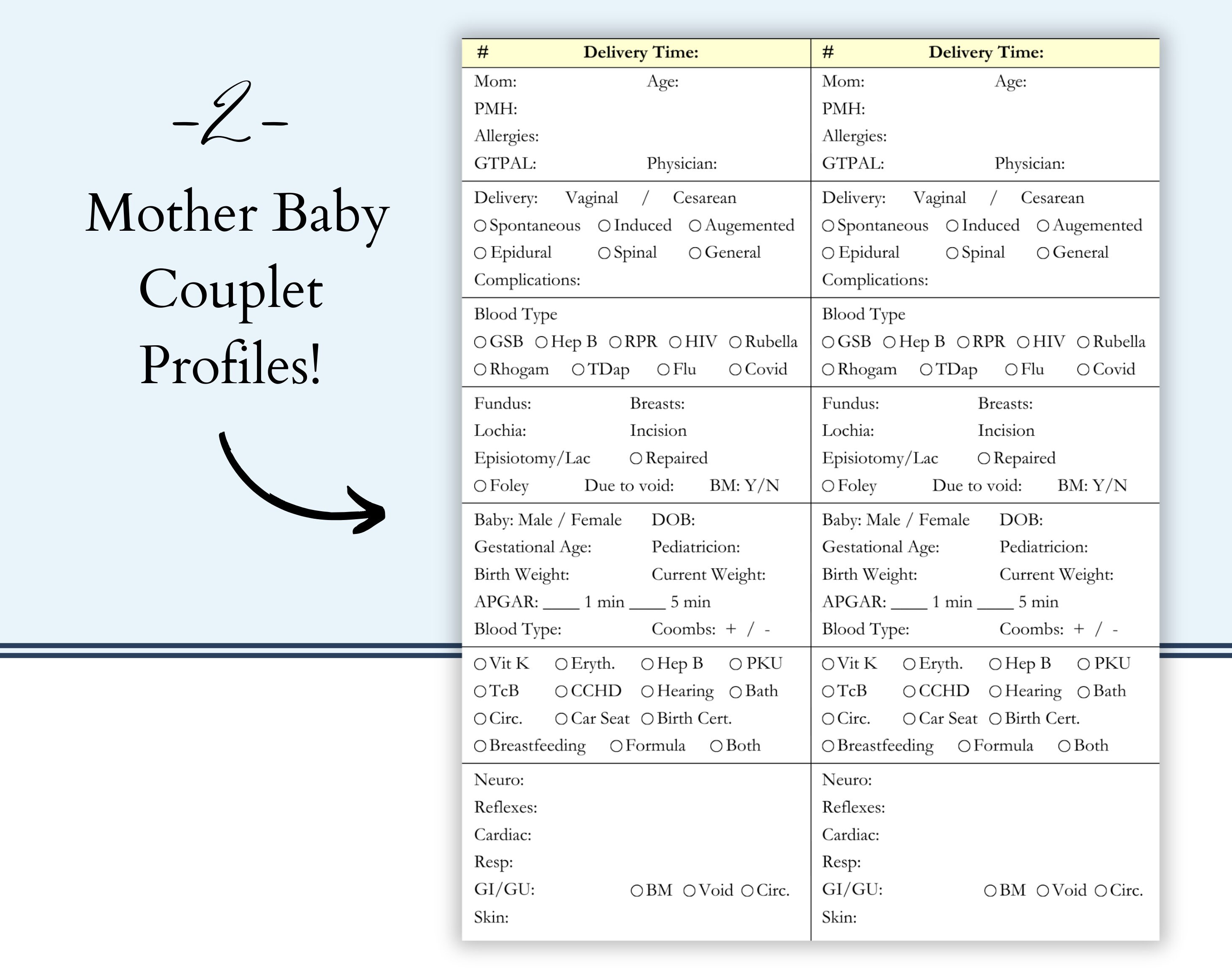 Mother Baby Report Sheet | Postpartum Report Sheet | Nurse Brain Sheet ...