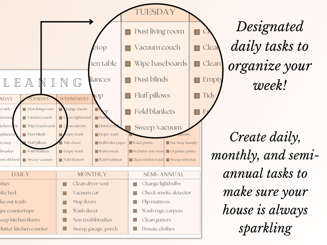 Cleaning Schedule Cleaning Checklist ADHD to Do List Chore - Etsy