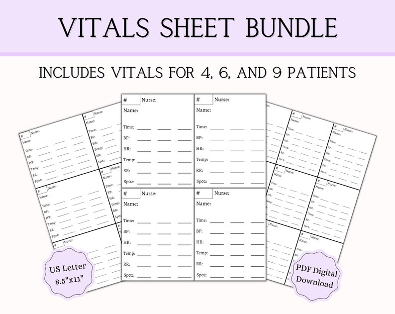 Nurse Report Sheet Bundle: Vital Signs Tracker (PDF Digital Download ...