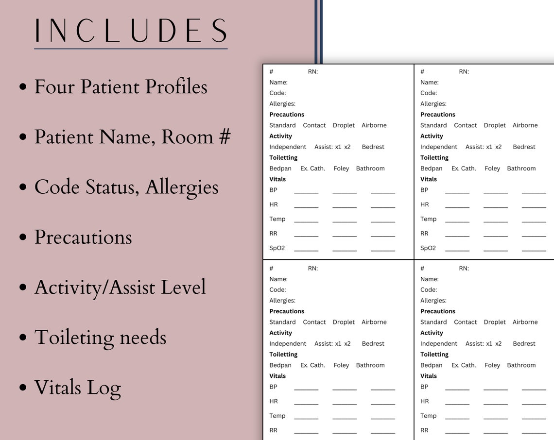 CNA Report Sheet: Patient Care Vitals Log (printable PDF) - Etsy