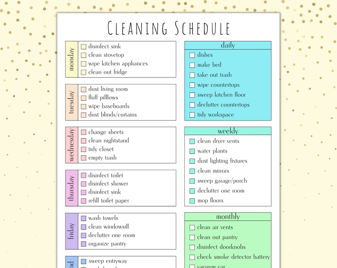 Cleaning Schedule Cleaning Checklist Family Chore Chart Adult Chore ...