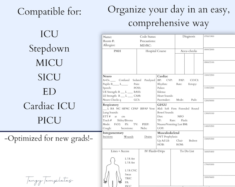 ICU Report Sheet | Nurse Report Sheet | Nurse Shift Planner | ICU ...