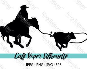 Calf Roper Silhouette PNG SVG - Etsy