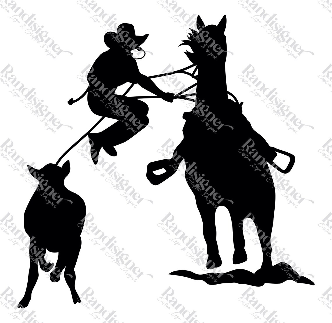 Calf Roper Silhouette PNG SVG - Etsy