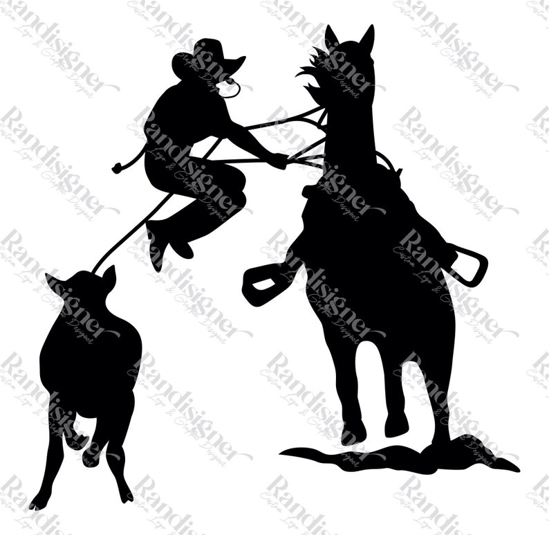 Calf Roper Silhouette PNG SVG - Etsy