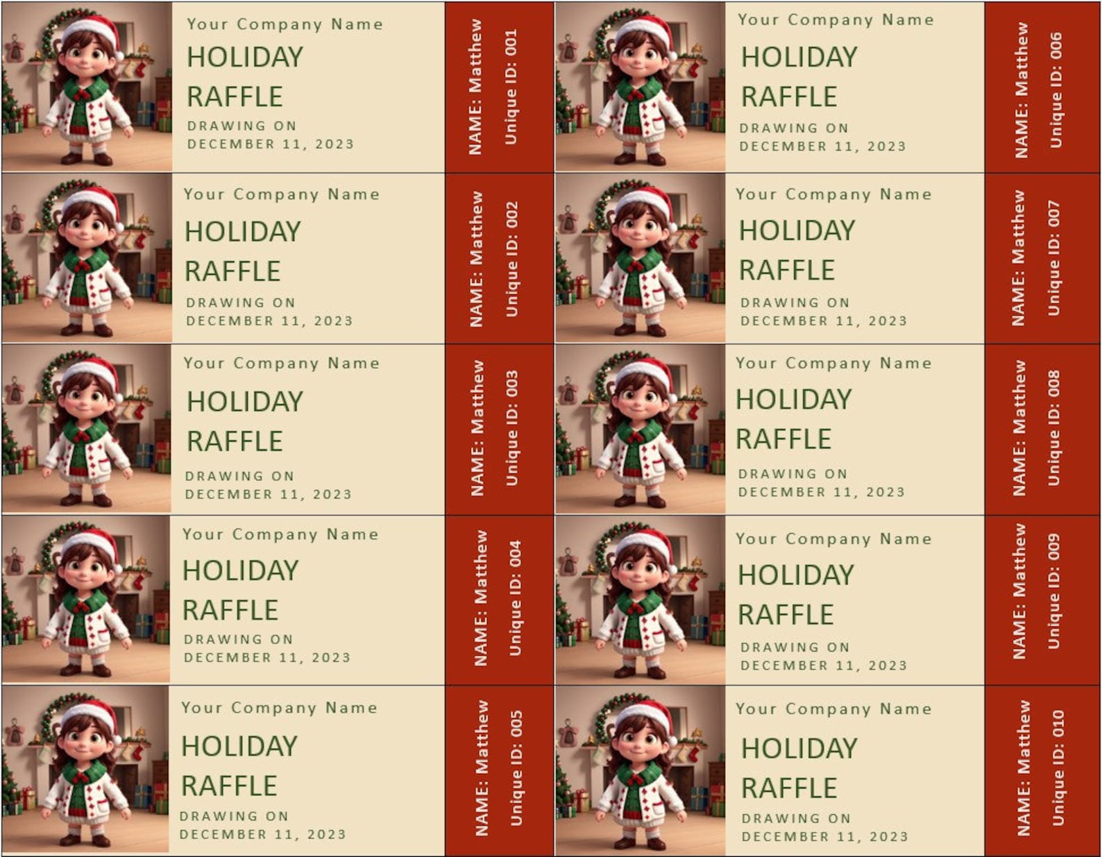 Printable Holiday Raffle Tickets, Christmas Raffle Ticket Template ...