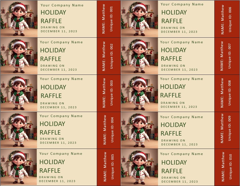 Printable Holiday Raffle Tickets, Christmas Raffle Ticket Template ...