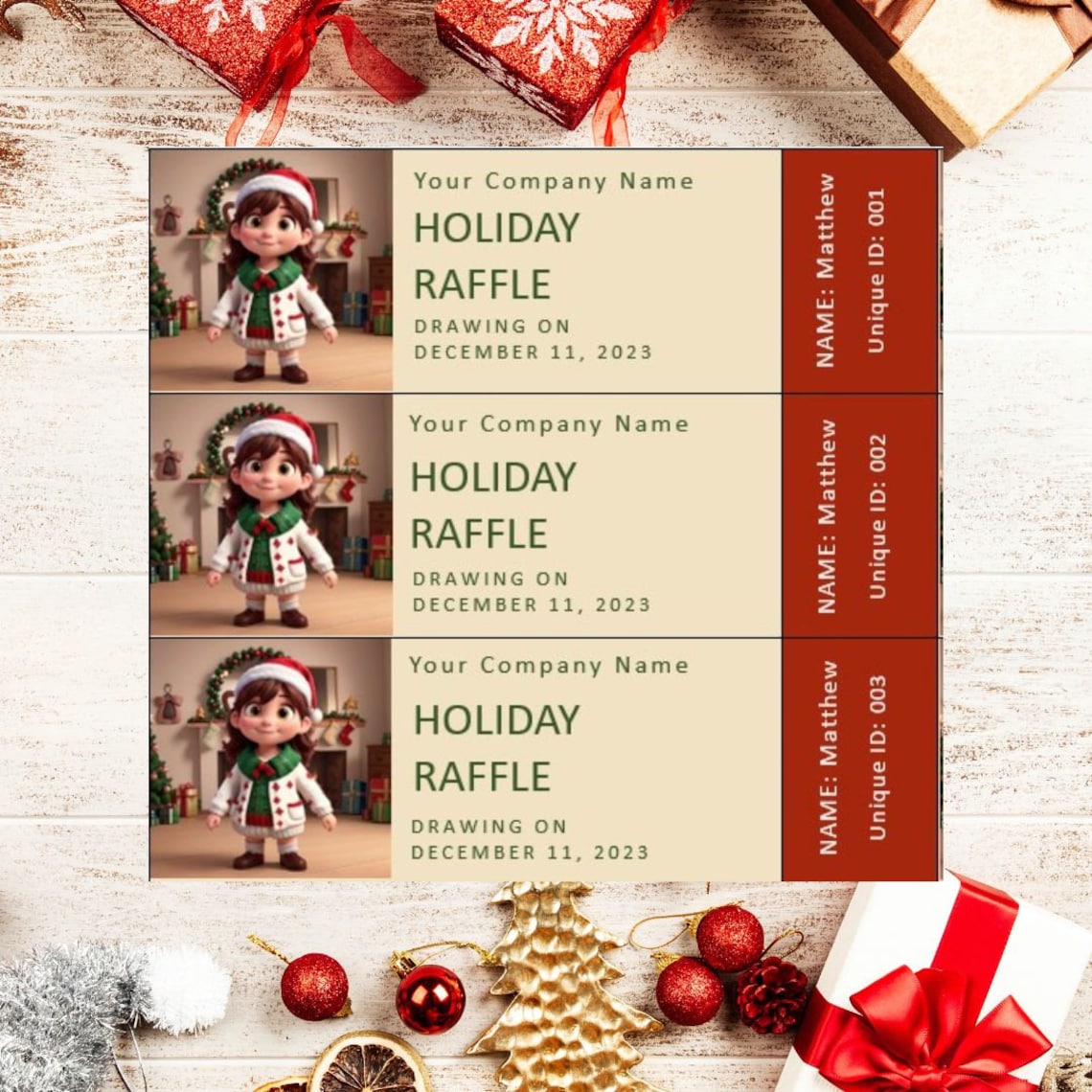 Printable Holiday Raffle Tickets, Christmas Raffle Ticket Template ...