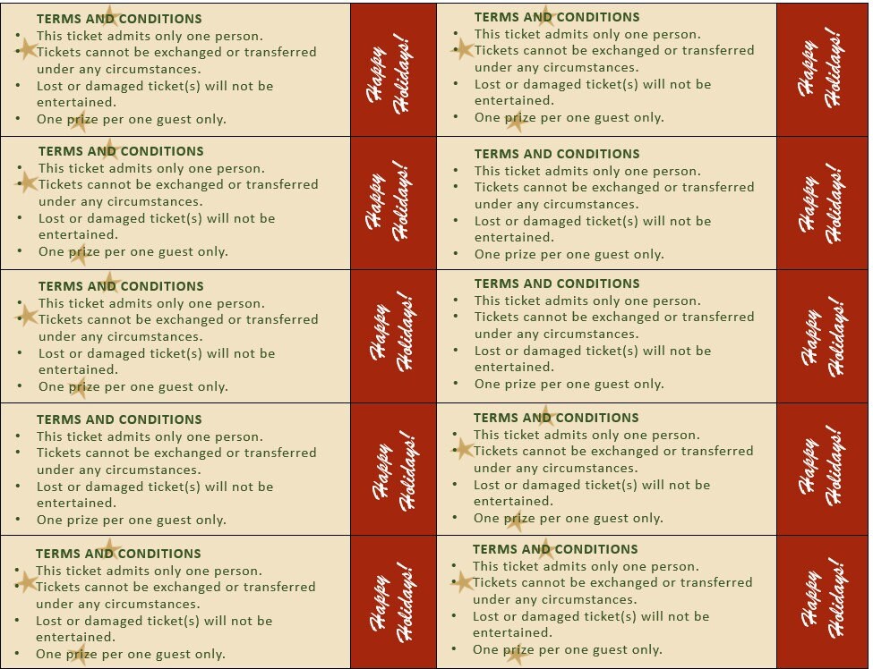 Printable Holiday Raffle Tickets, Christmas Raffle Ticket Template ...