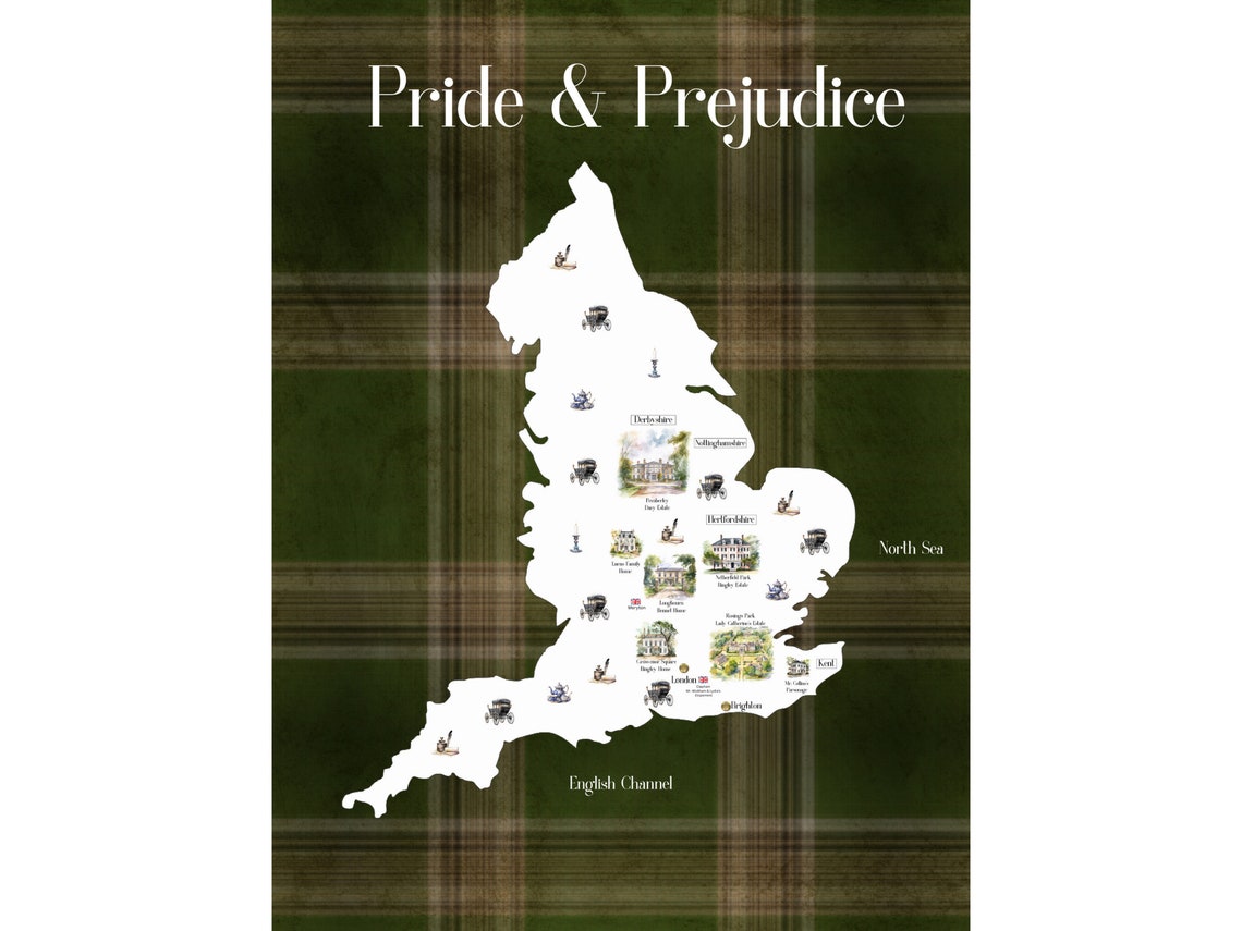 Pride and Prejudice Locations Map Poster 5 Sizes - Etsy