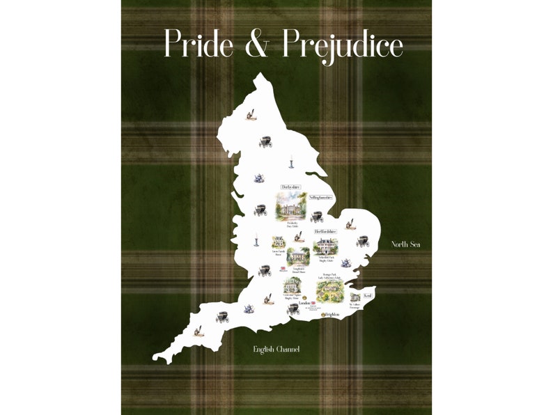 Pride and Prejudice Locations Map Poster 5 Sizes - Etsy