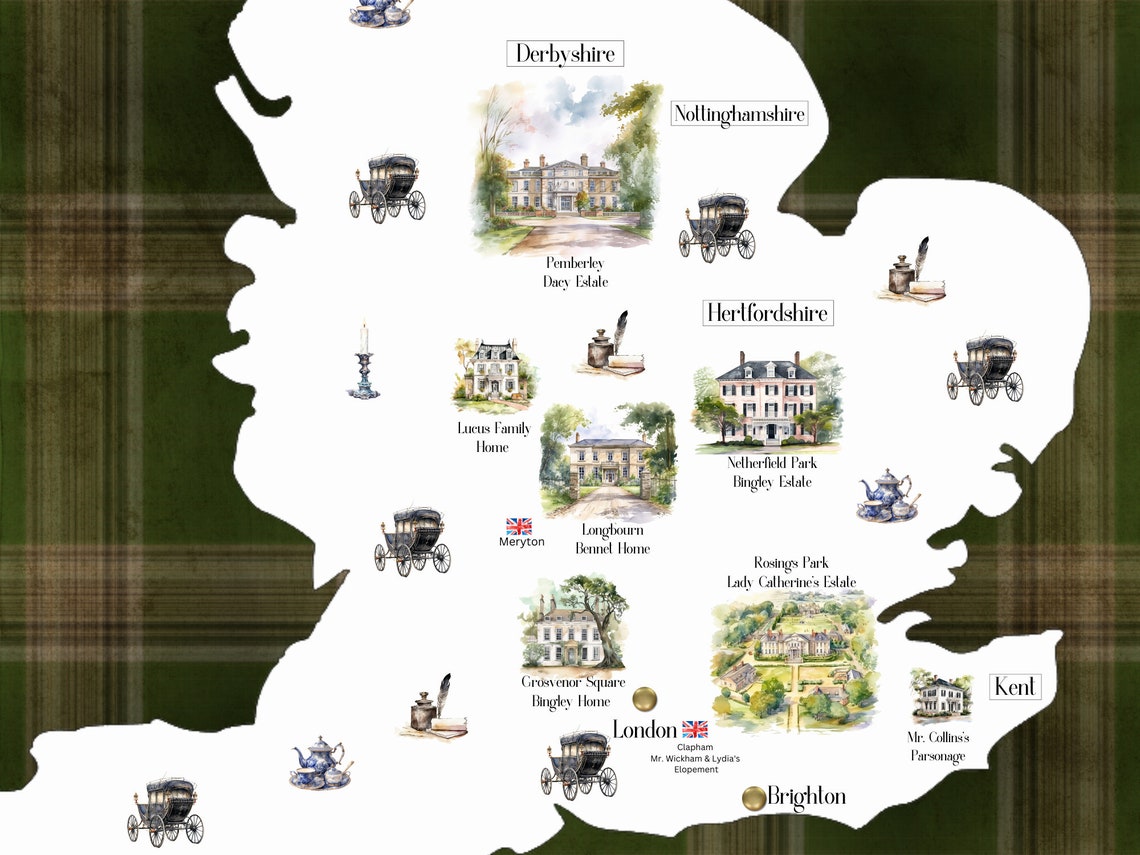 Pride and Prejudice Locations Map Poster 5 Sizes - Etsy