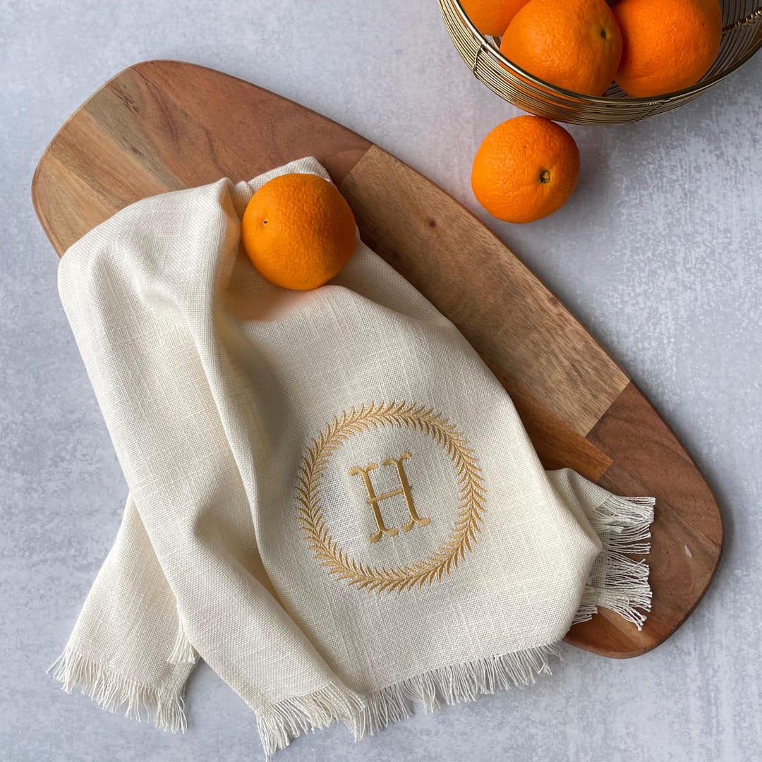 Monogram Embroidered Towel for Kitchen, Initial Wreath Embroidery ...