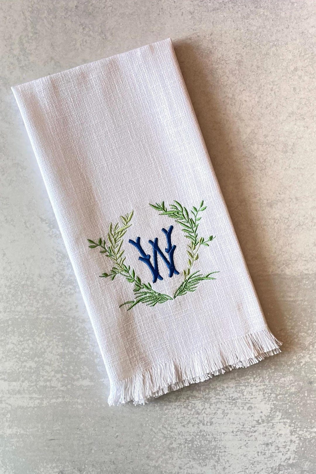 Monogram Embroidered Towel for Kitchen, Initial Wreath Embroidery ...