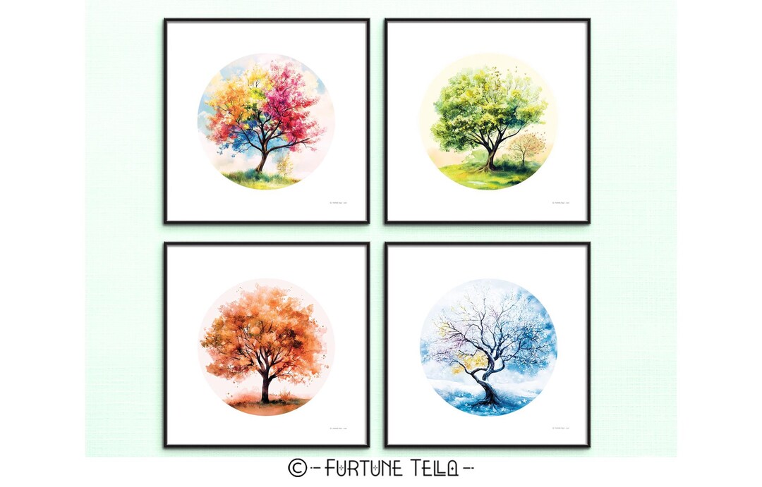 Set of 4 Watercolor Prints, DIGITAL DOWNLOAD, Four Seasons Tree, Wall ...
