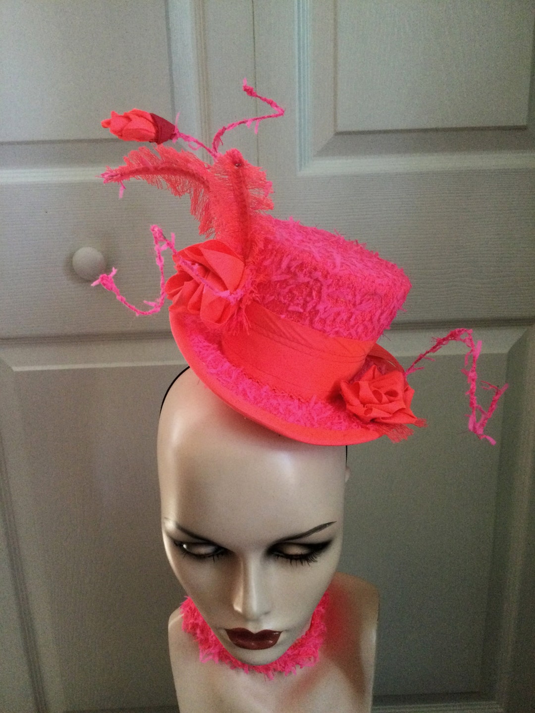 Neon Pink Mini Top Hat - Etsy