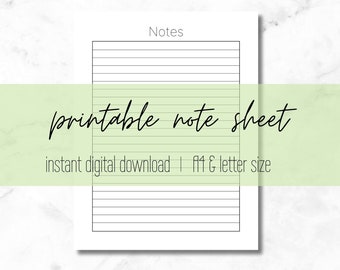 Printable Notes Page, Filler Page Printable, Lined Notes Template, Note ...