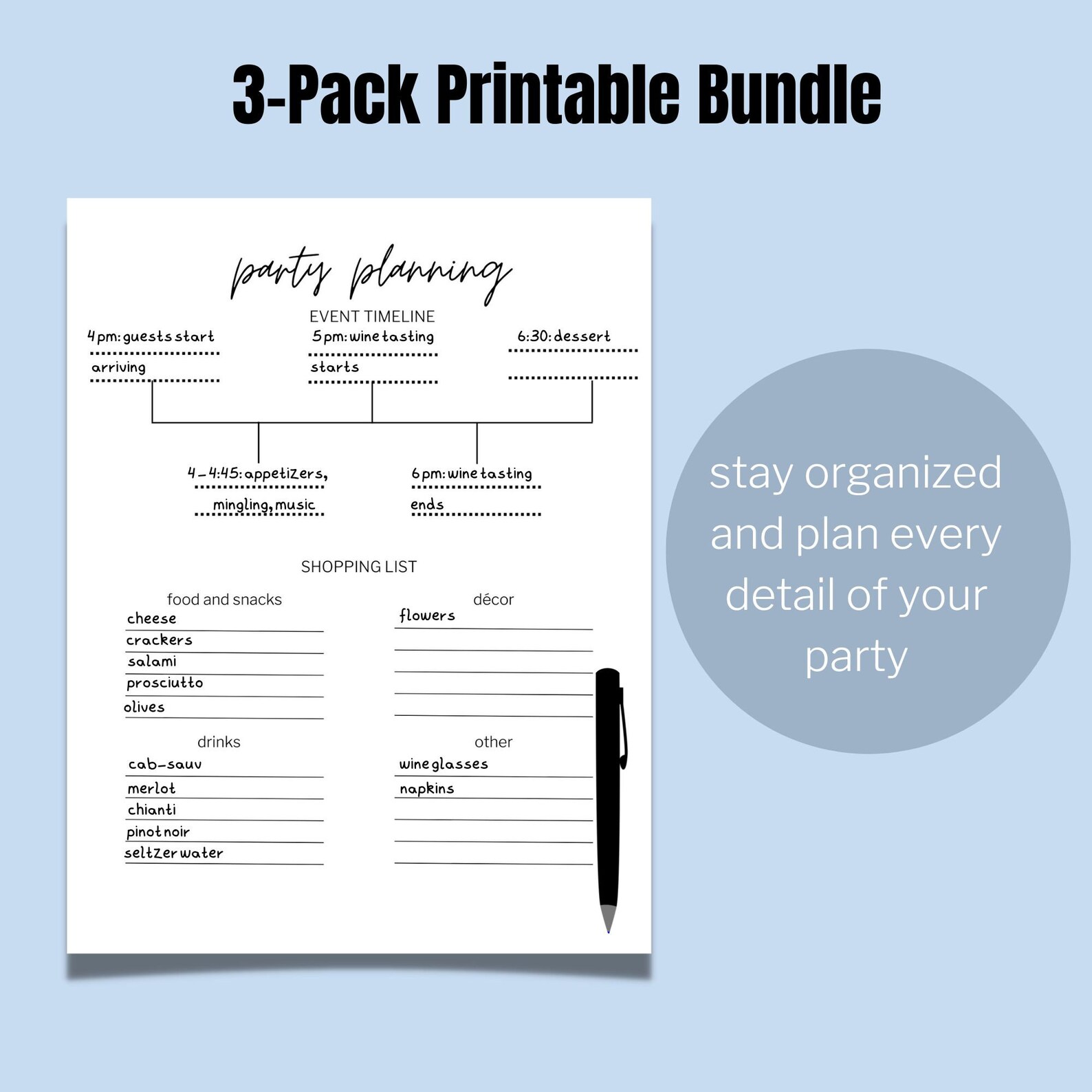 Party Checklist Printable, Birthday Party Checklist Template, Wine ...