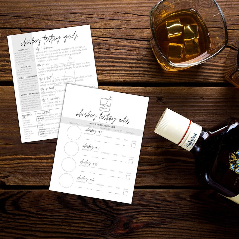 Whiskey or Bourbon Tasting Party Kit With Note Sheet and Flavor Guide ...