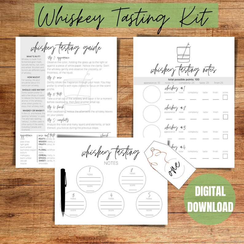 Whiskey or Bourbon Tasting Party Kit With Note Sheet, Tags and Flavor ...