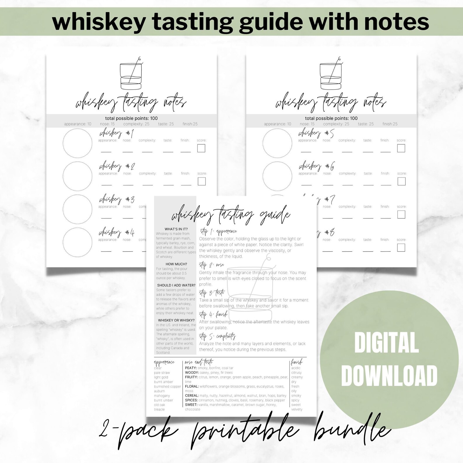 Whiskey or Bourbon Tasting Party Kit With Note Sheet and Flavor Guide ...