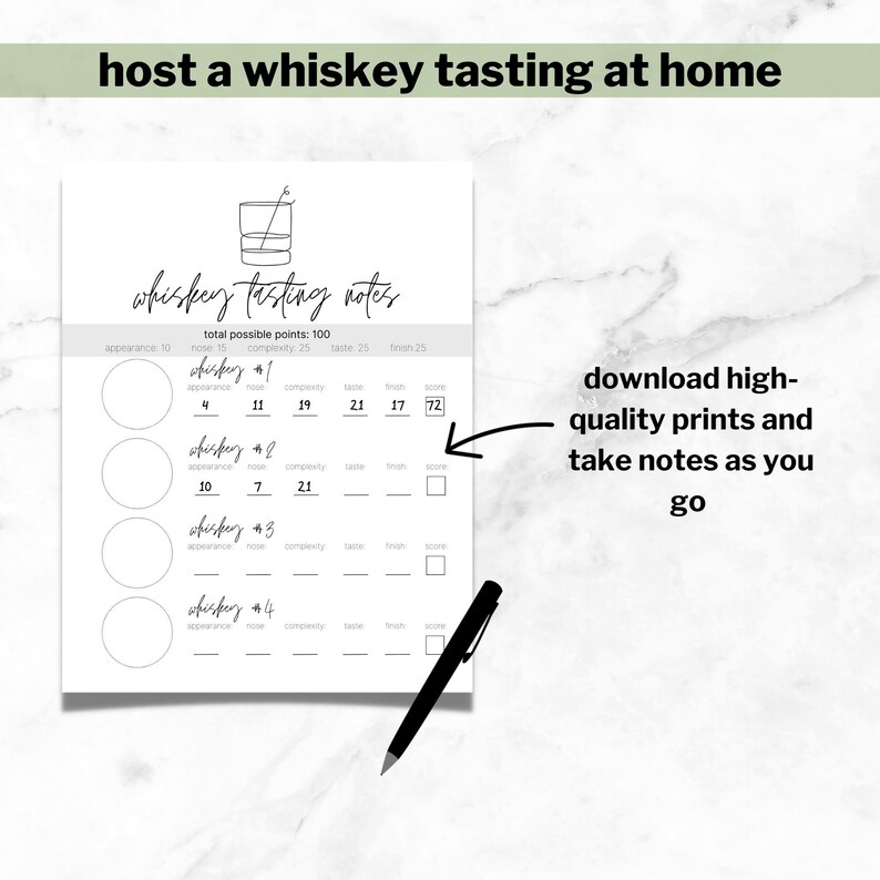 Whiskey or Bourbon Tasting Party Kit With Note Sheet, Tags and Flavor ...