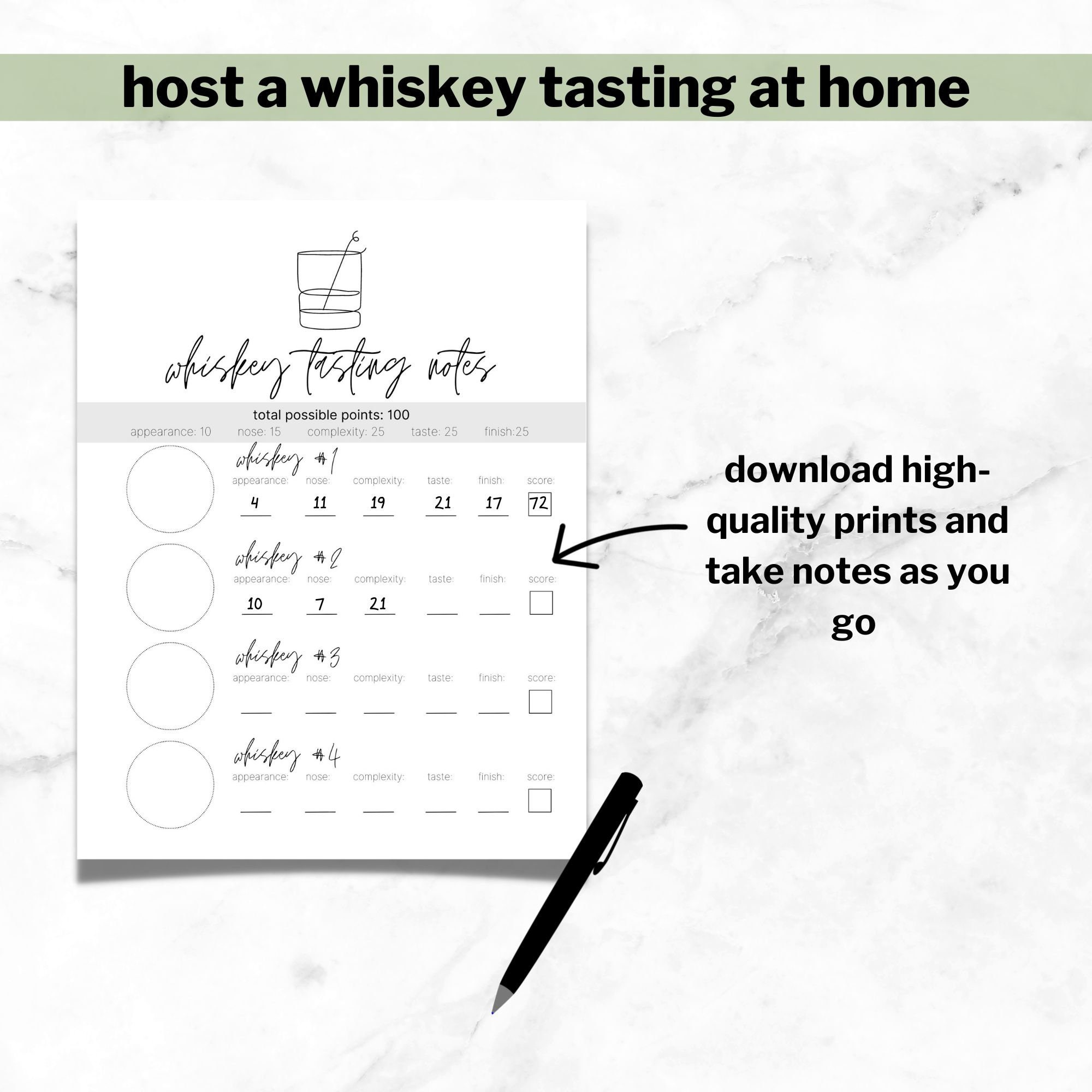 Whiskey or Bourbon Tasting Party Kit With Note Sheet and Flavor Guide ...
