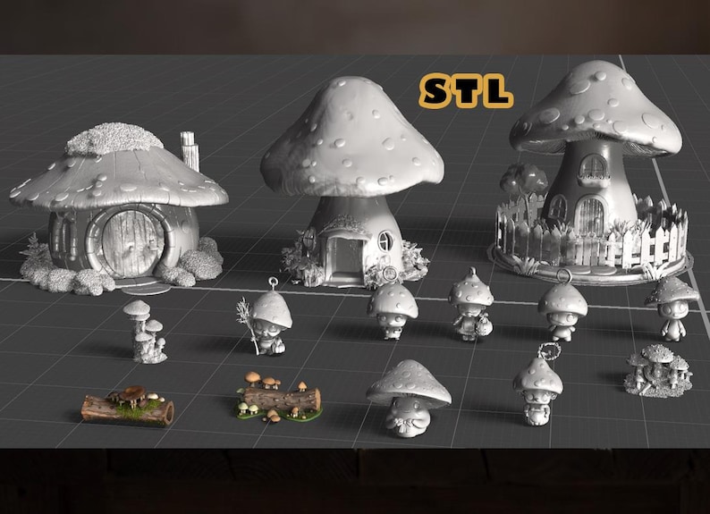 Mushroom Fairy House 3x + 12x Cute Mushroom Gnomes STL Pack | 3D Print ...