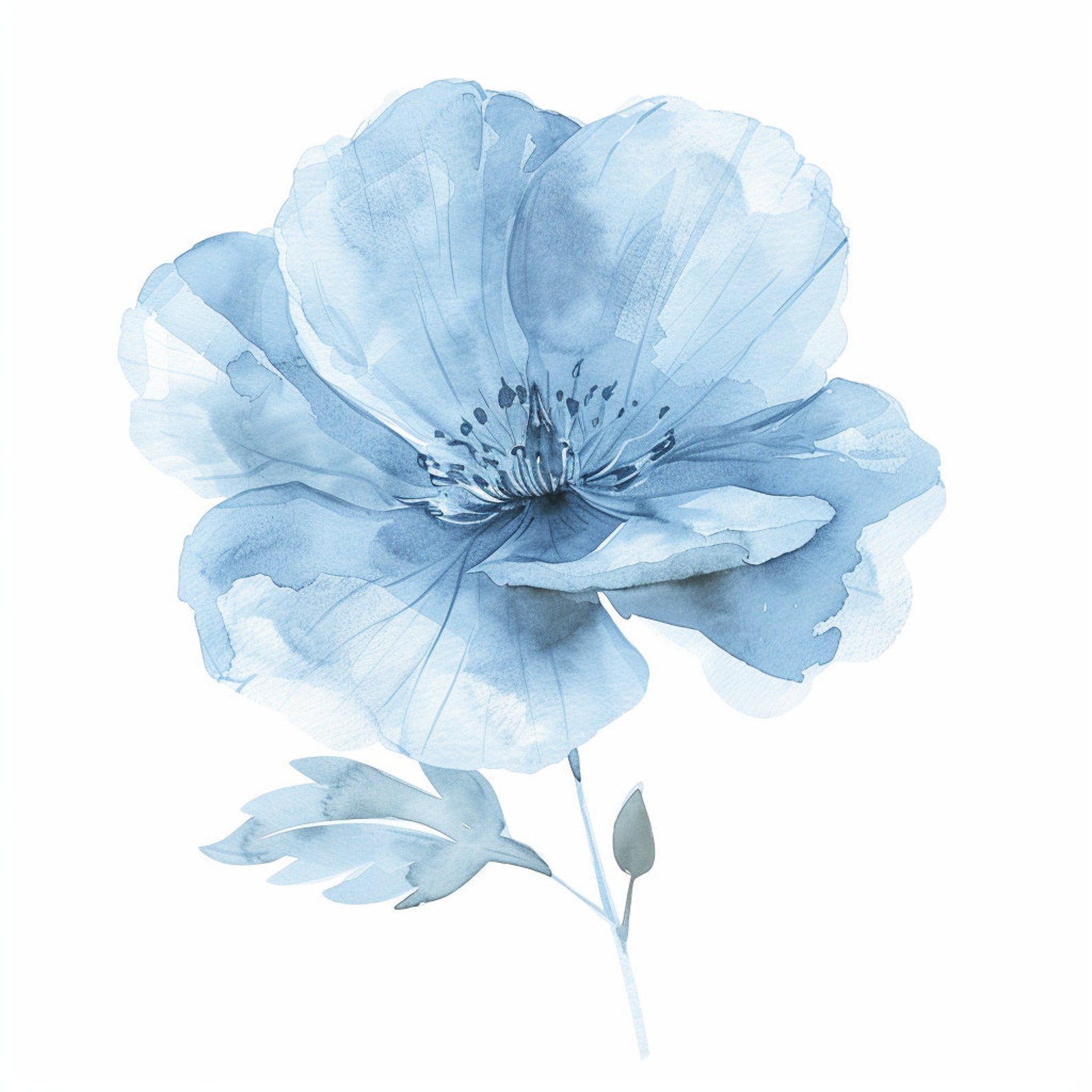 14 Blue Flowers Clipart, Blue Floral Print, Printable Watercolor ...